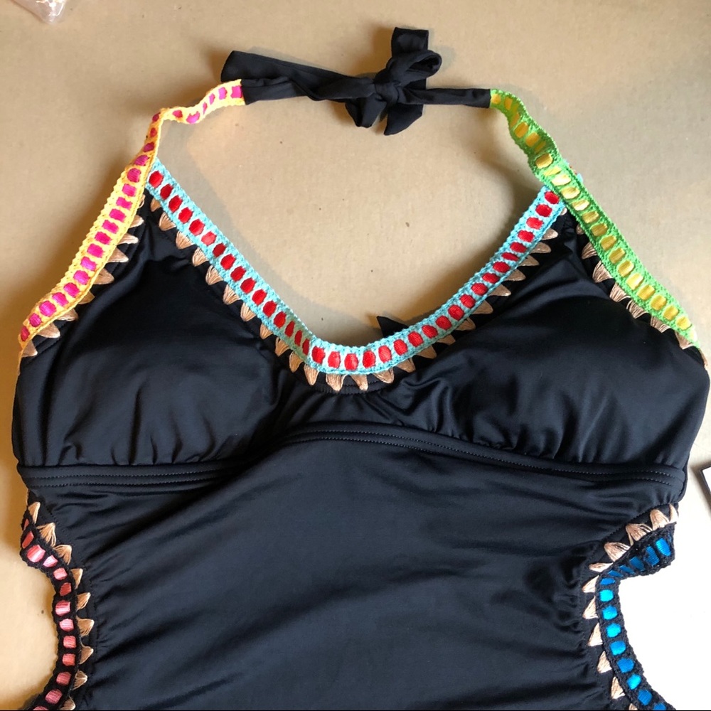 Bar Iii Black Crochet Rainbow Swimsuit - Gem